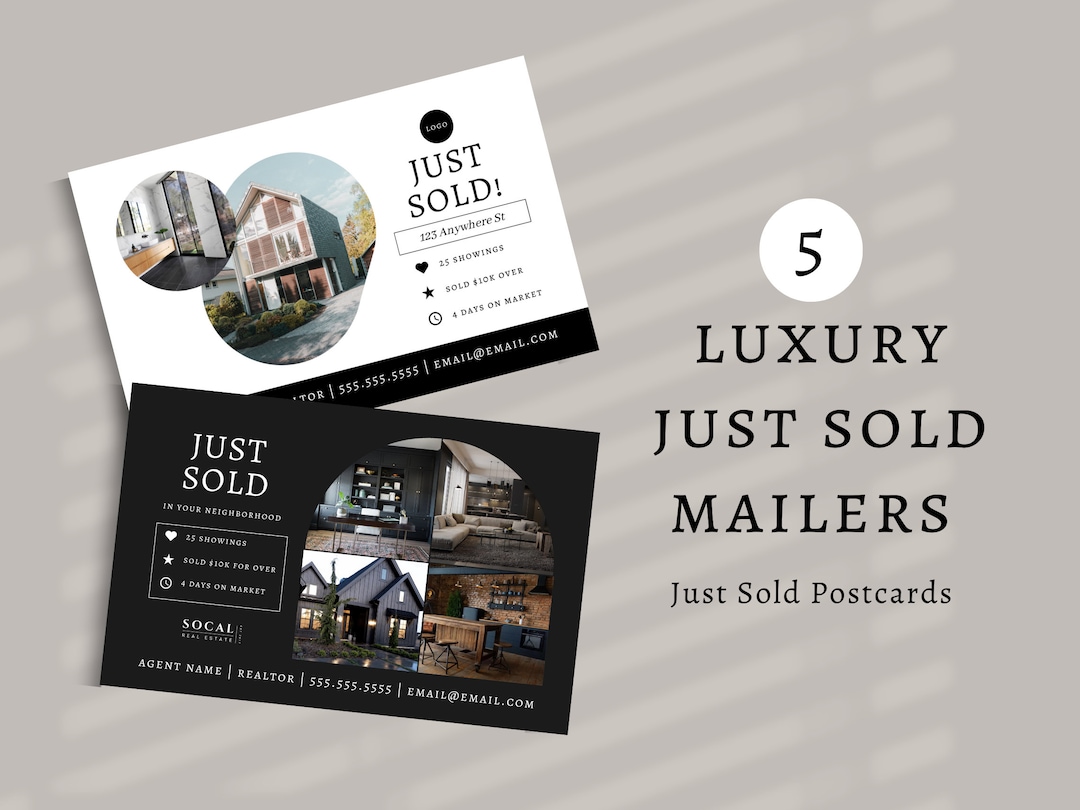 5 Luxury Real Estate 'just Sold' Postcard Templates for Canva (digital ...