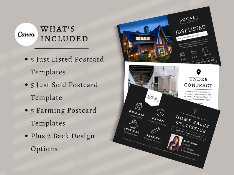 Luxury Real Estate Postcard Templates: Canva Realtor Mailers (digital ...