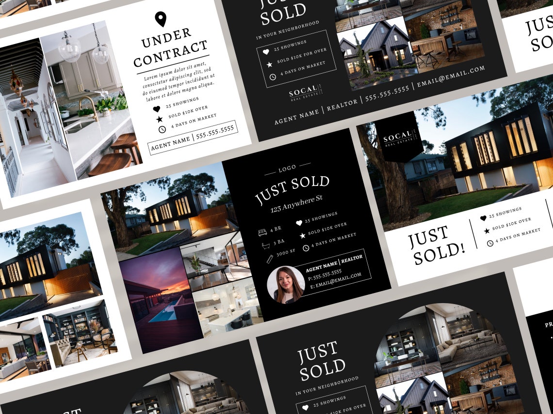 5 Luxury Real Estate 'just Sold' Postcard Templates for Canva (digital ...