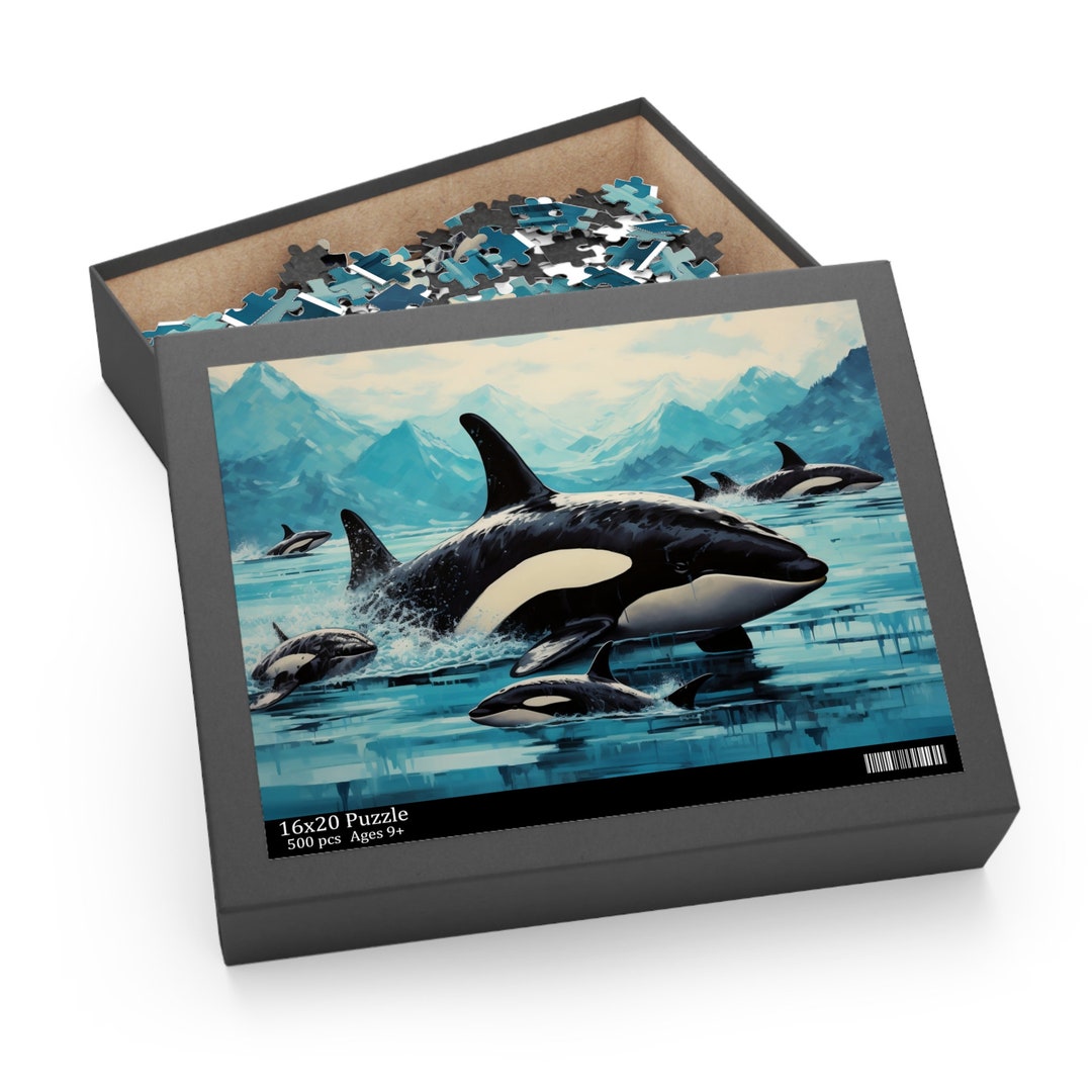 Vintage Orca & Dolphin Map Puzzle Nautical Marine Aquatic Sea Life Art ...