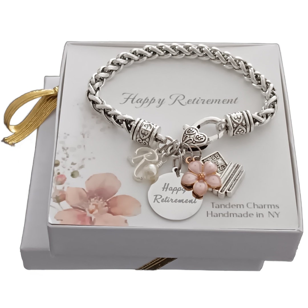 Teacher Retirement Bracelet: Personalized Initial, School Theme Jewelry ...