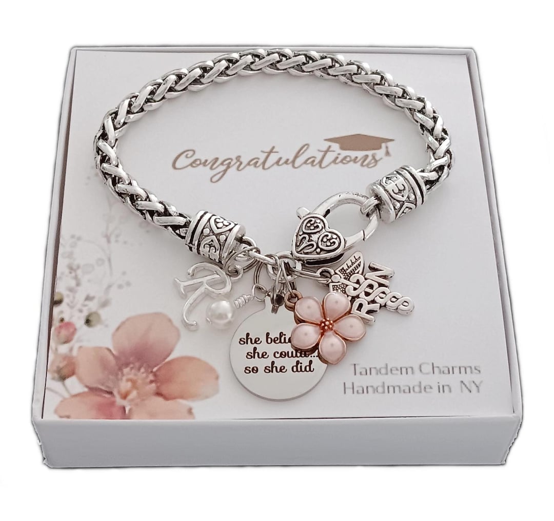 Nurse Graduation Bracelet: Silver Wheat Chain, RN, LPN, MSN Charm ...
