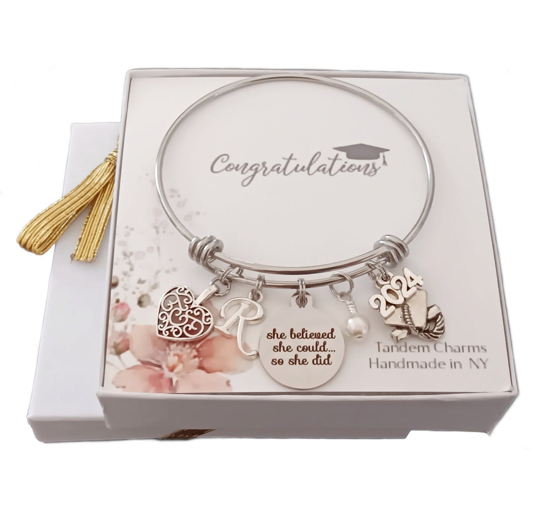 Graduation Bangle Bracelet: Personalized Initial, 'she Believed She ...