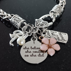 Personalized Graduation Bracelet: Initial Charm, Pearl, Inspirational ...