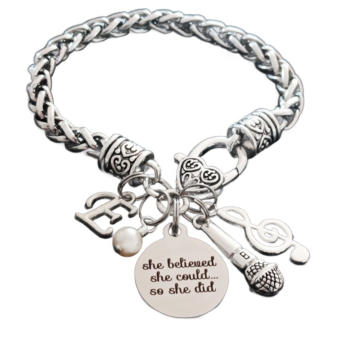 Singer Gift, Singer Bracelet: Microphone Charm, Initial, Pearl ...