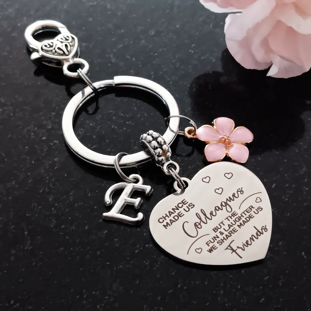 Personalized Coworker Keychain: Stainless Steel, Pink Flower Charm ...