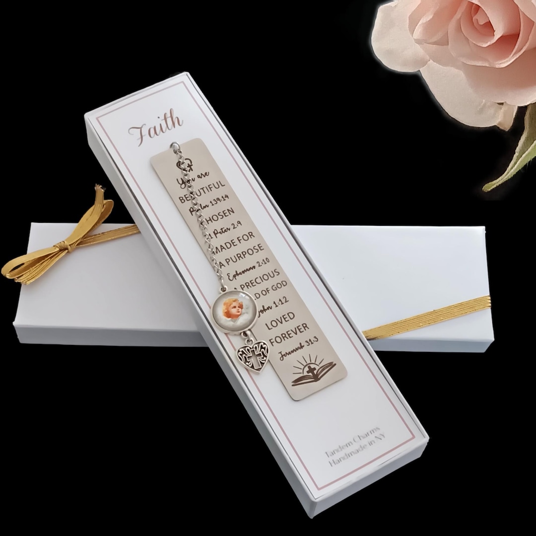 Christian Bookmark: Stainless Steel Bible Verse, Angel Charm, Prayer ...