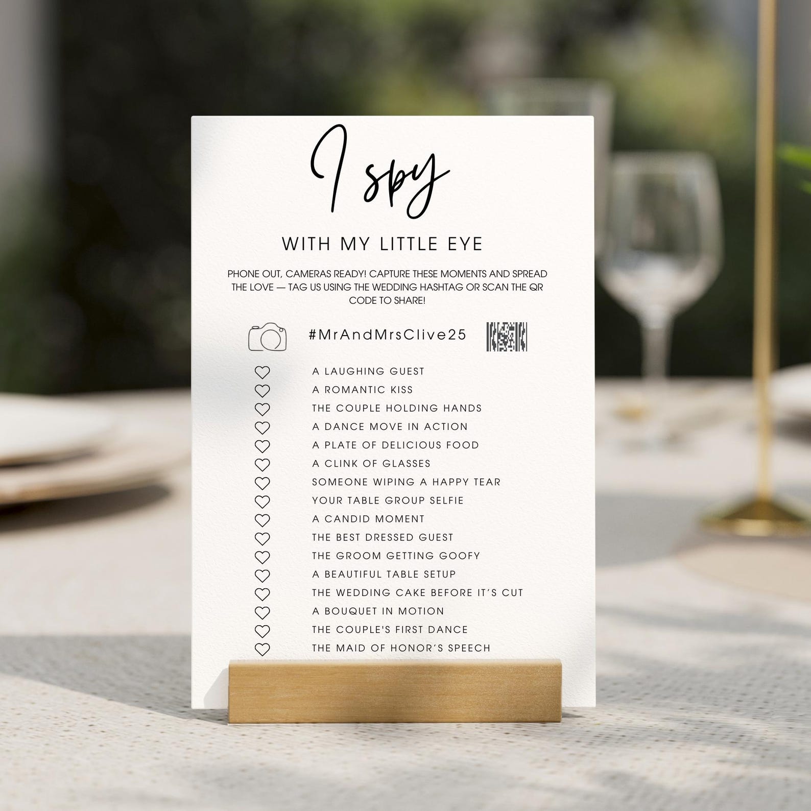 I Spy Wedding Game With QR Code Minimalist Wedding Reception Table ...