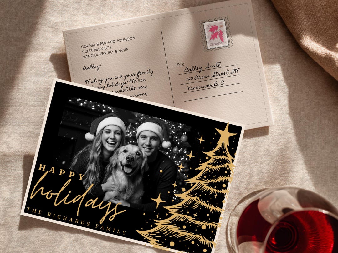 Christmas Postcard Photo Card Editable Template 5x7 Holiday Greeting ...