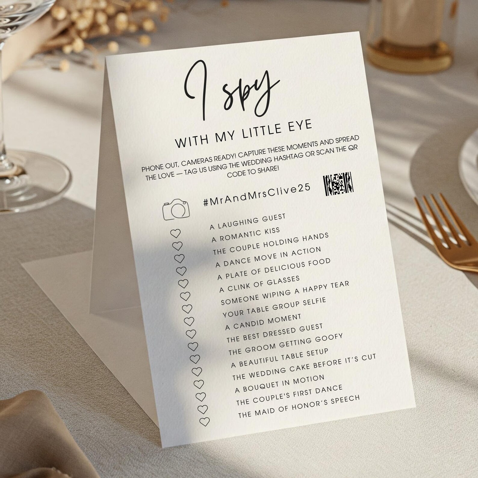 I Spy Wedding Game With QR Code Minimalist Wedding Reception Table ...