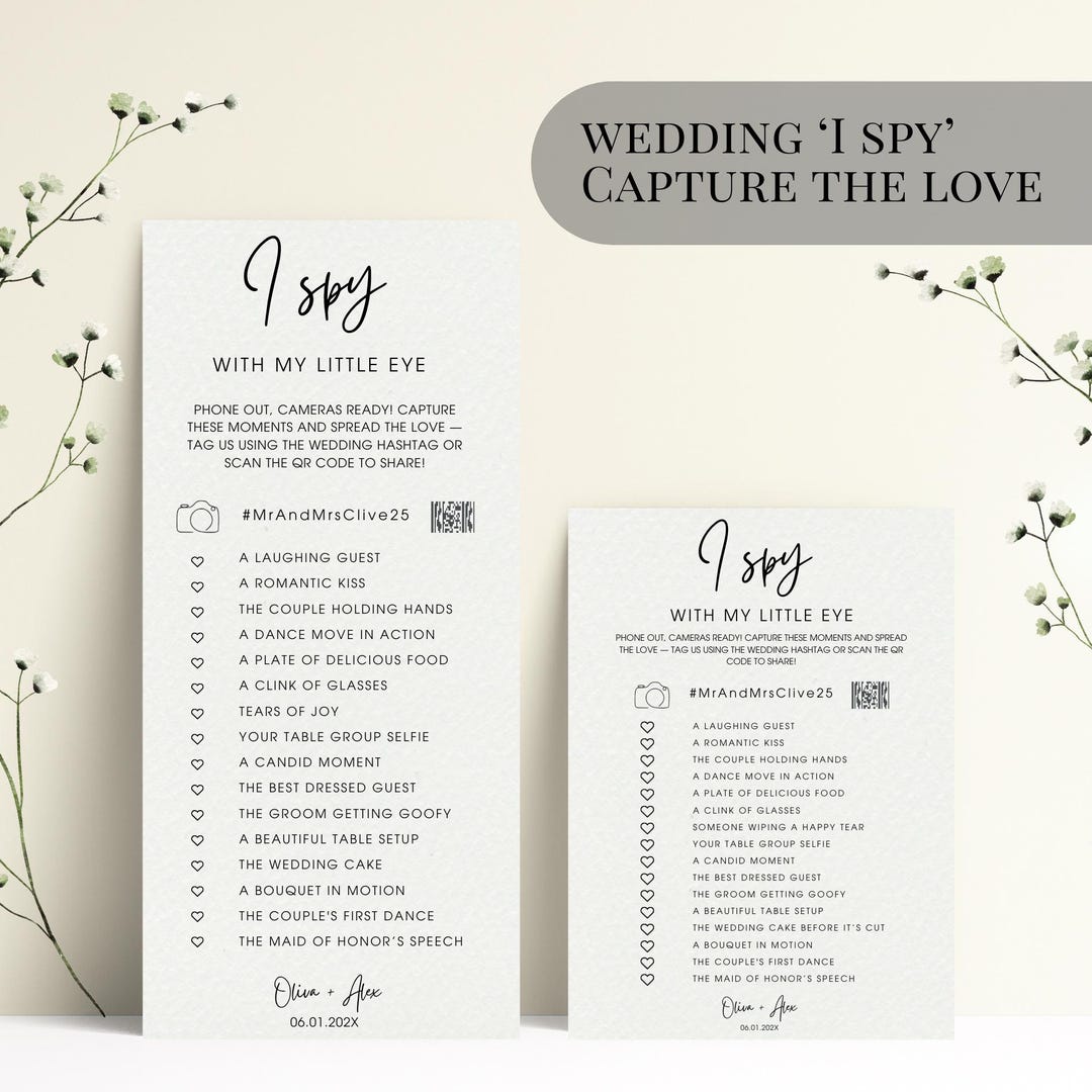I Spy Wedding Game With QR Code Minimalist Wedding Reception Table ...
