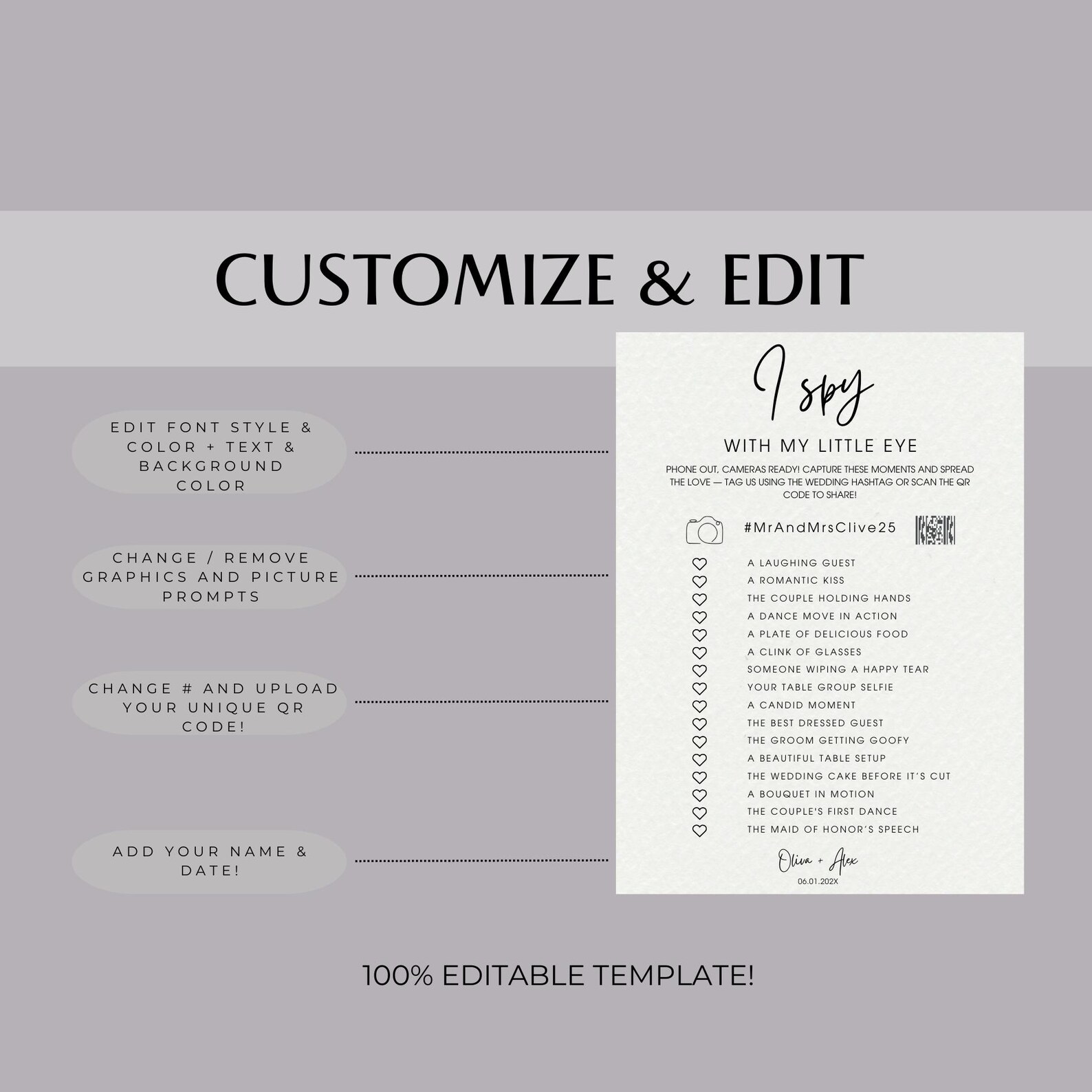 I Spy Wedding Game With QR Code Minimalist Wedding Reception Table ...