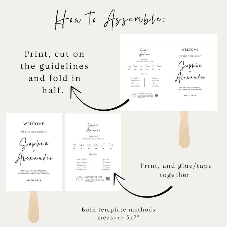 Wedding Program Fan Template 5x7 Canva Editable Minimalist Ceremony ...