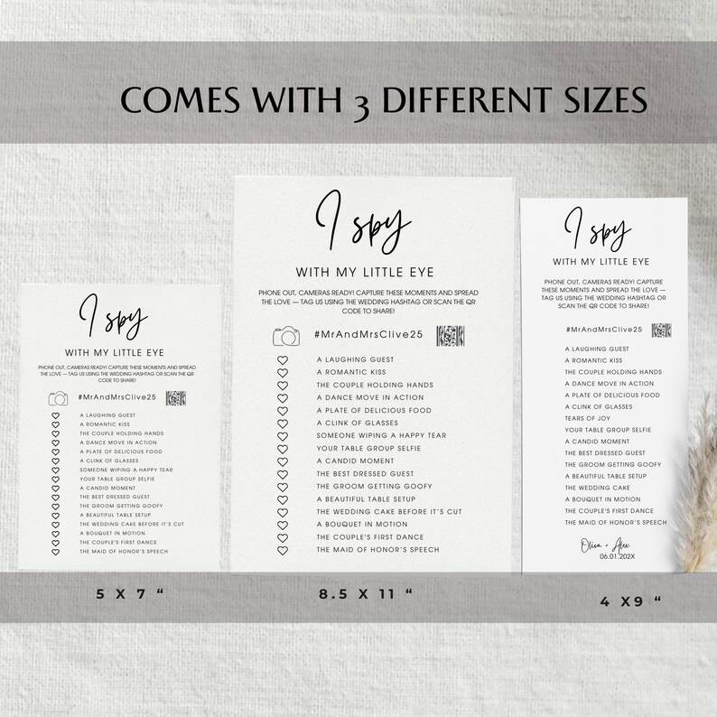 I Spy Wedding Game With QR Code Minimalist Wedding Reception Table ...