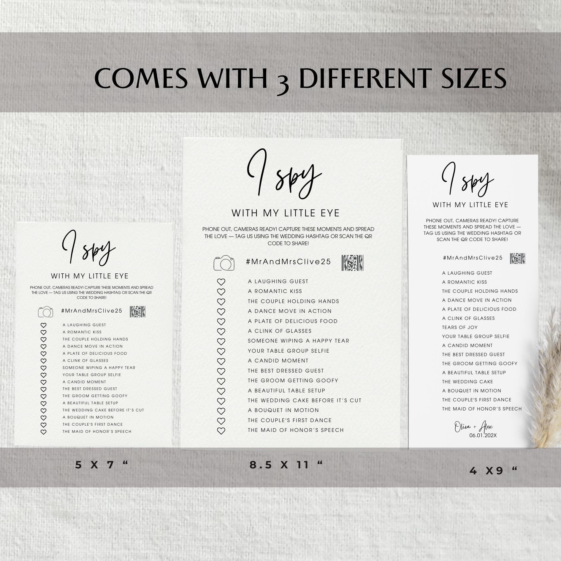 I Spy Wedding Game With QR Code Minimalist Wedding Reception Table ...