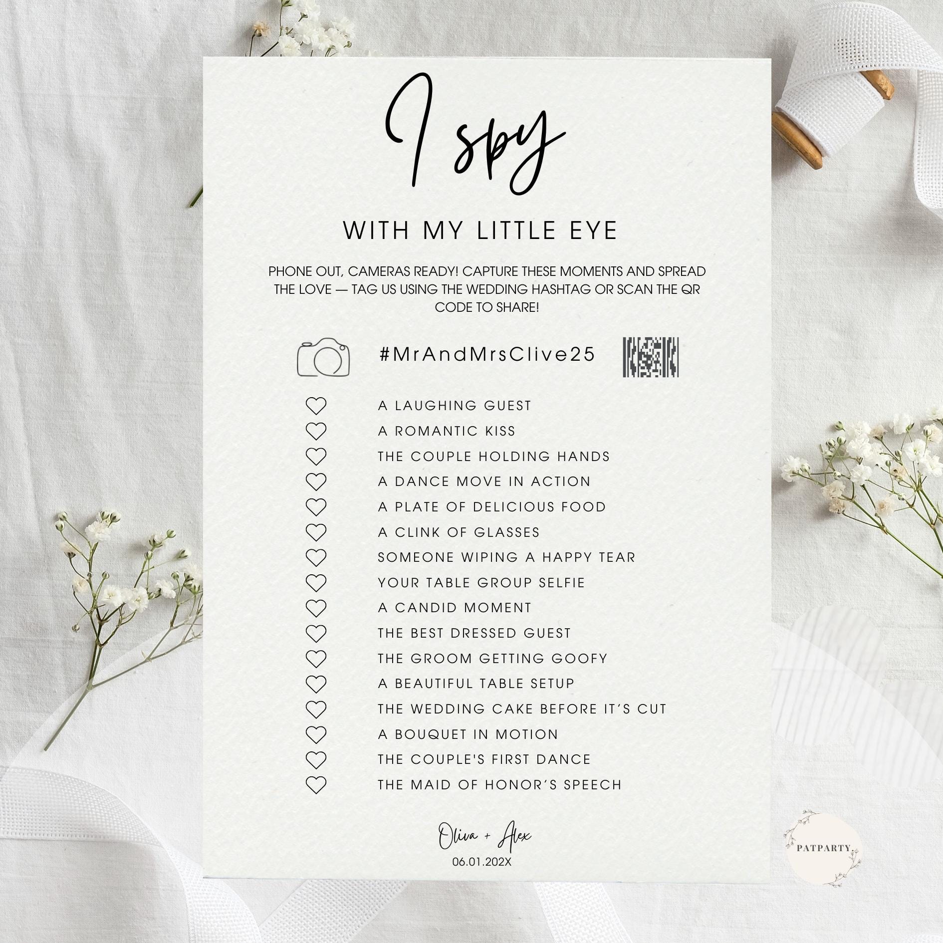 I Spy Wedding Game With QR Code Minimalist Wedding Reception Table ...