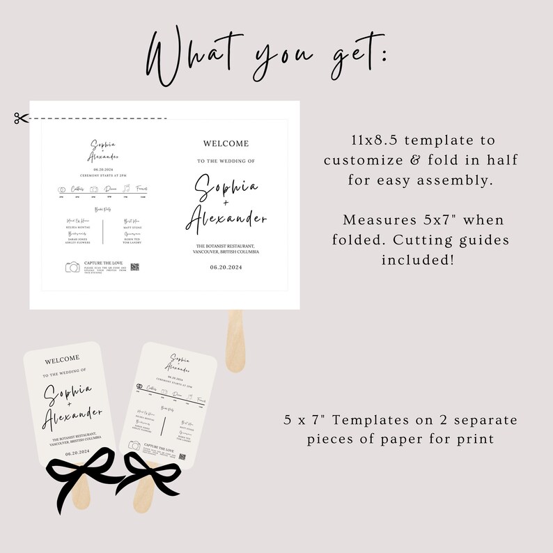 Wedding Program Fan Template 5x7 Canva Editable Minimalist Ceremony ...