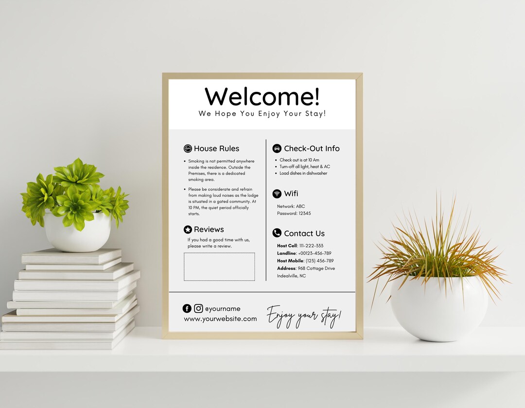 A4 Airbnb Welcome Sign Wall Art – Printable Modern Decor in 3 Colours ...