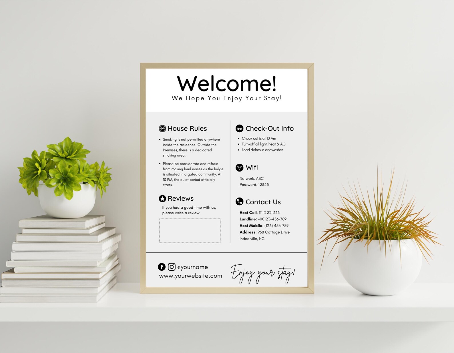 A4 Airbnb Welcome Sign Wall Art – Printable Modern Decor in 3 Colours ...