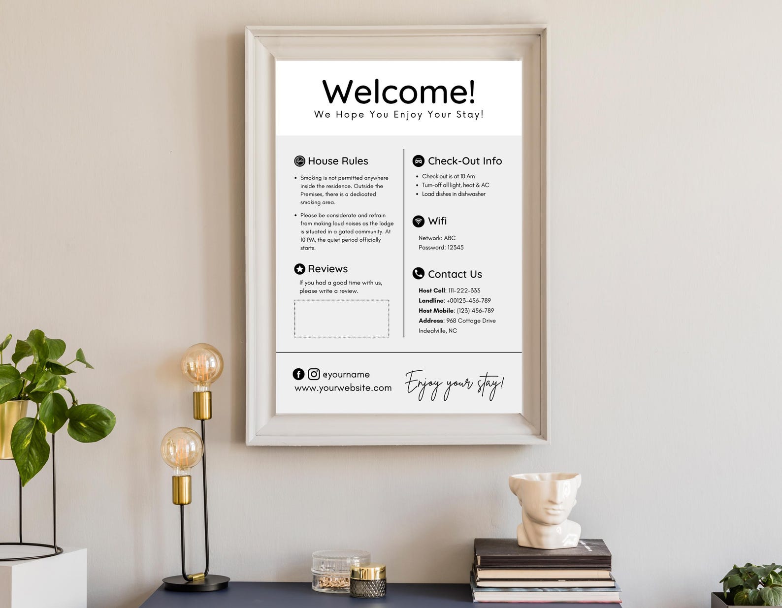 A4 Airbnb Welcome Sign Wall Art – Printable Modern Decor in 3 Colours ...