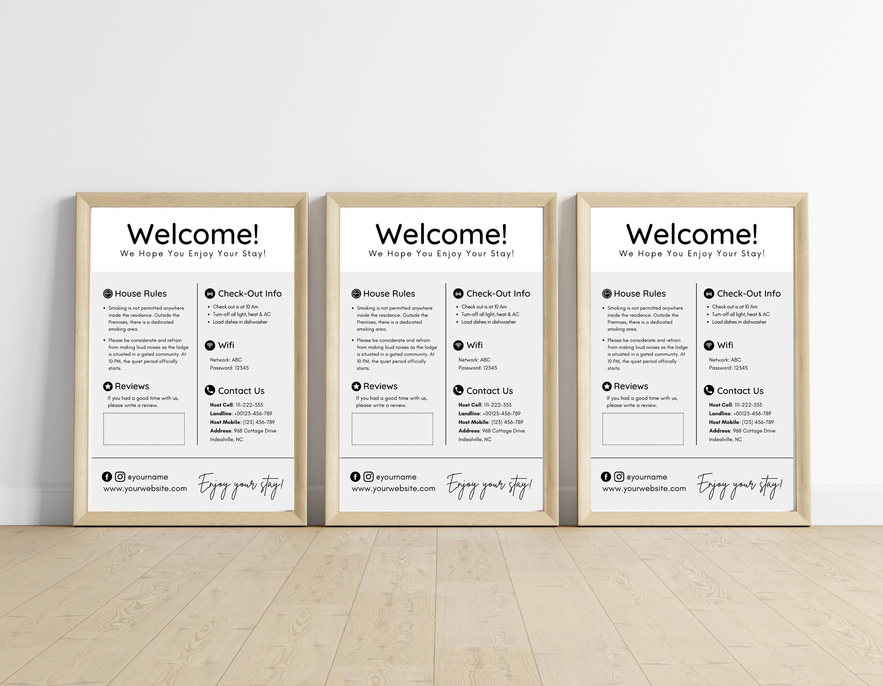 A4 Airbnb Welcome Sign Wall Art – Printable Modern Decor in 3 Colours ...