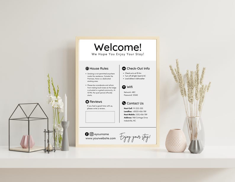 A4 Airbnb Welcome Sign Wall Art – Printable Modern Decor in 3 Colours ...