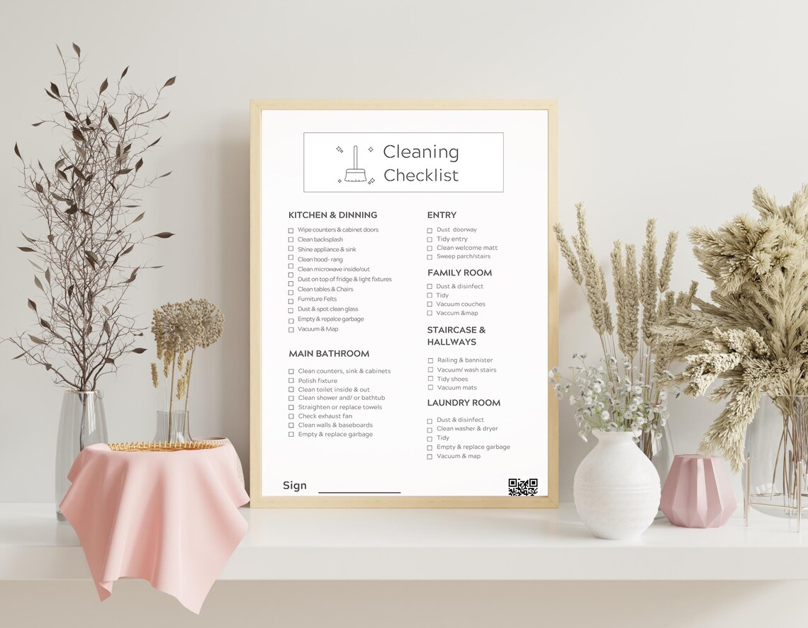 Airbnb Cleaning Checklist Wall Art: Modern Minimalist Printable ...