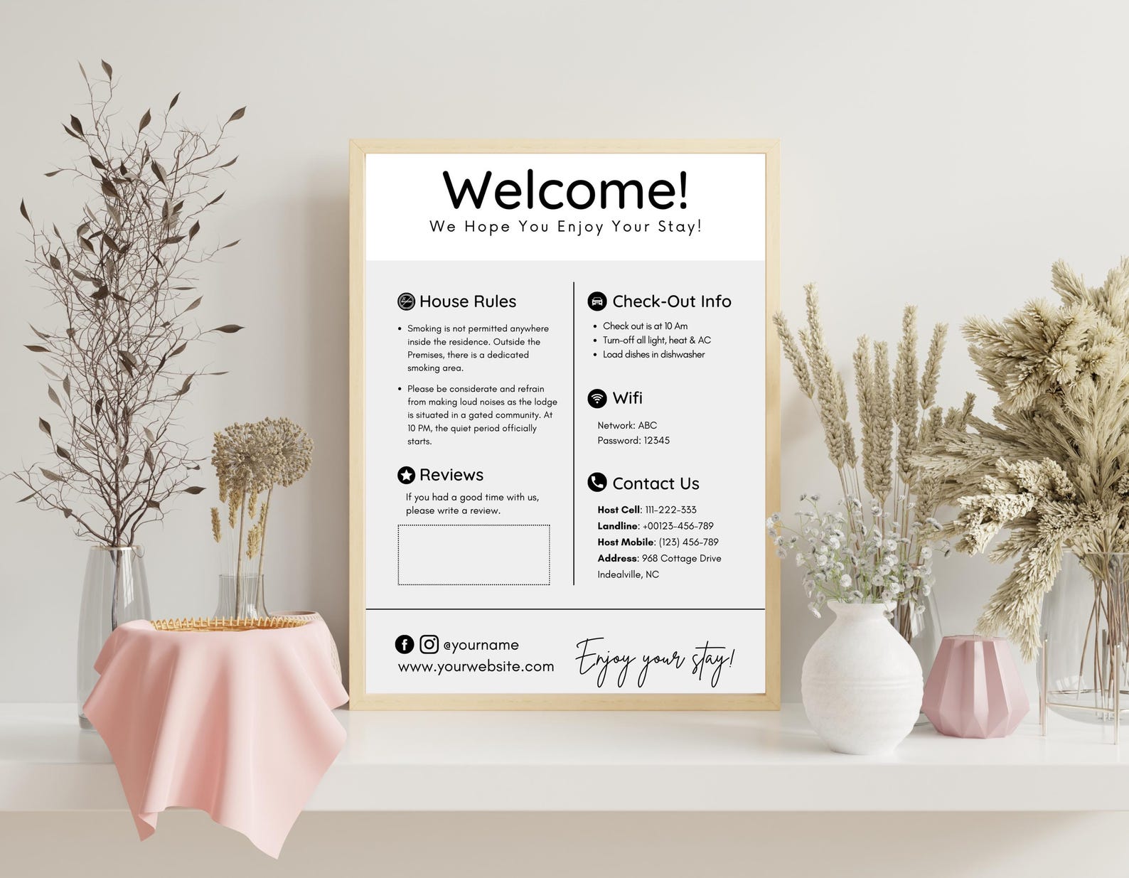 A4 Airbnb Welcome Sign Wall Art – Printable Modern Decor in 3 Colours ...