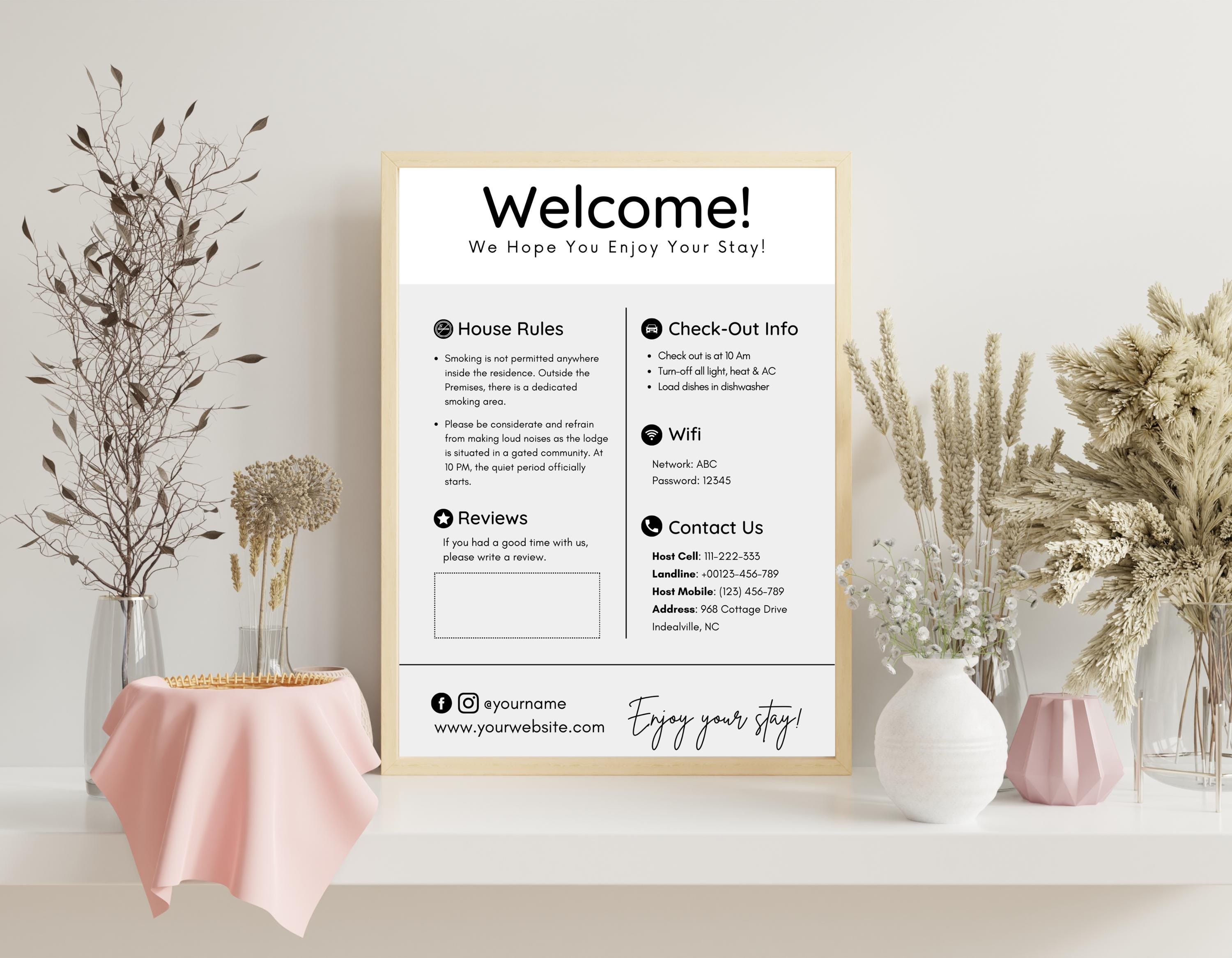 A4 Airbnb Welcome Sign Wall Art – Printable Modern Decor in 3 Colours ...