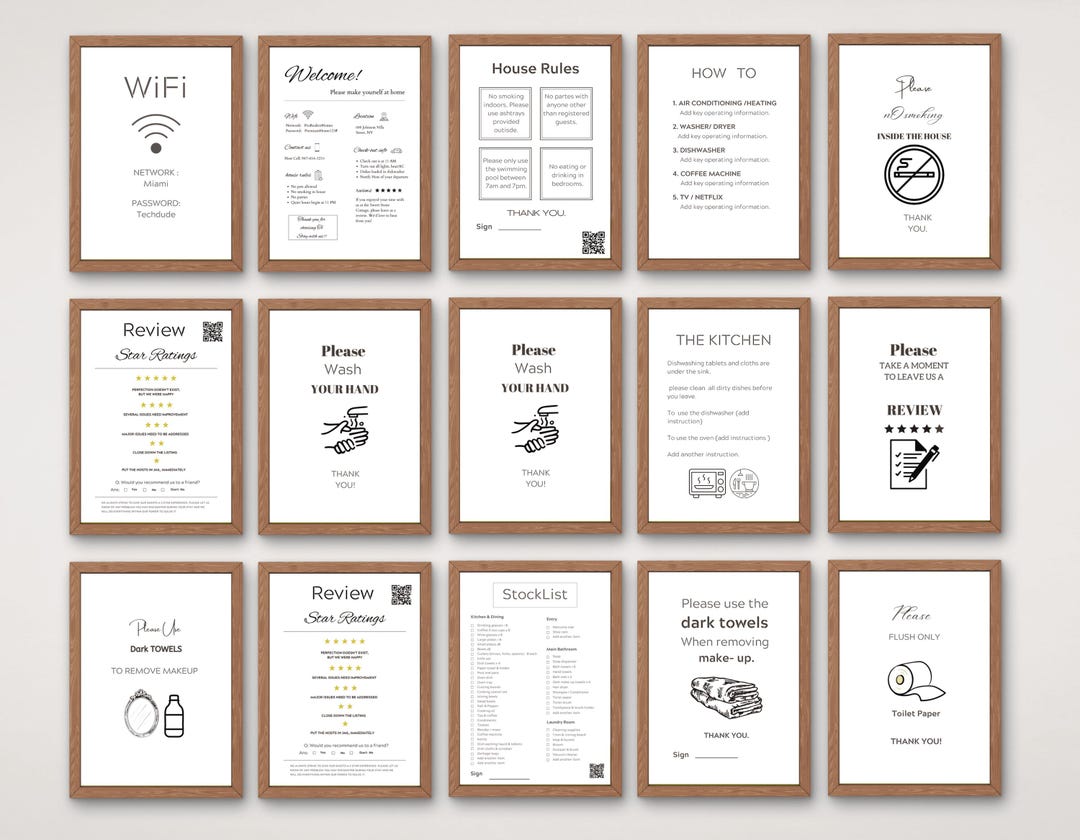 Airbnb Essential Bundle Sign Wall Art - Printable Modern Decor for ...