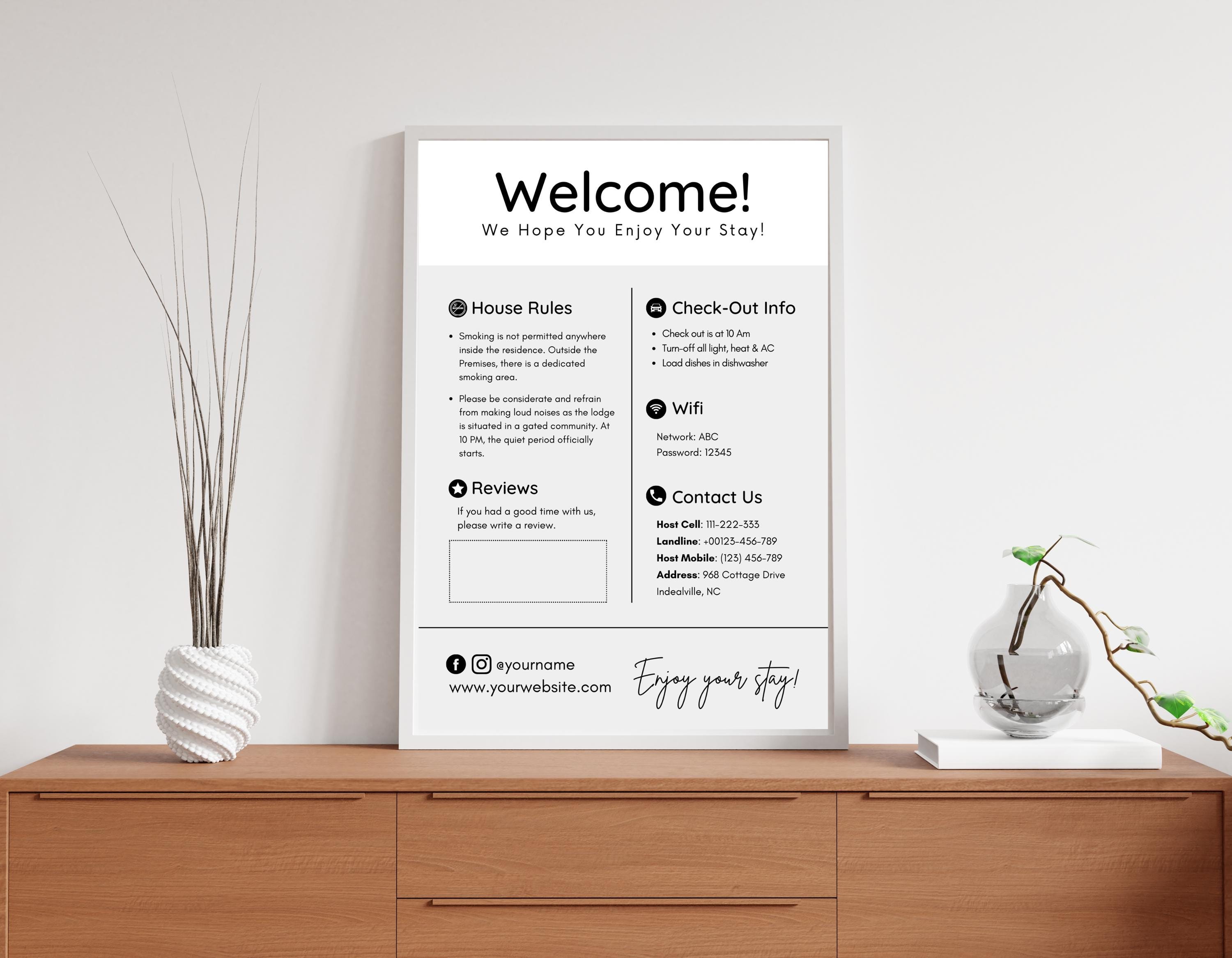 A4 Airbnb Welcome Sign Wall Art – Printable Modern Decor in 3 Colours ...