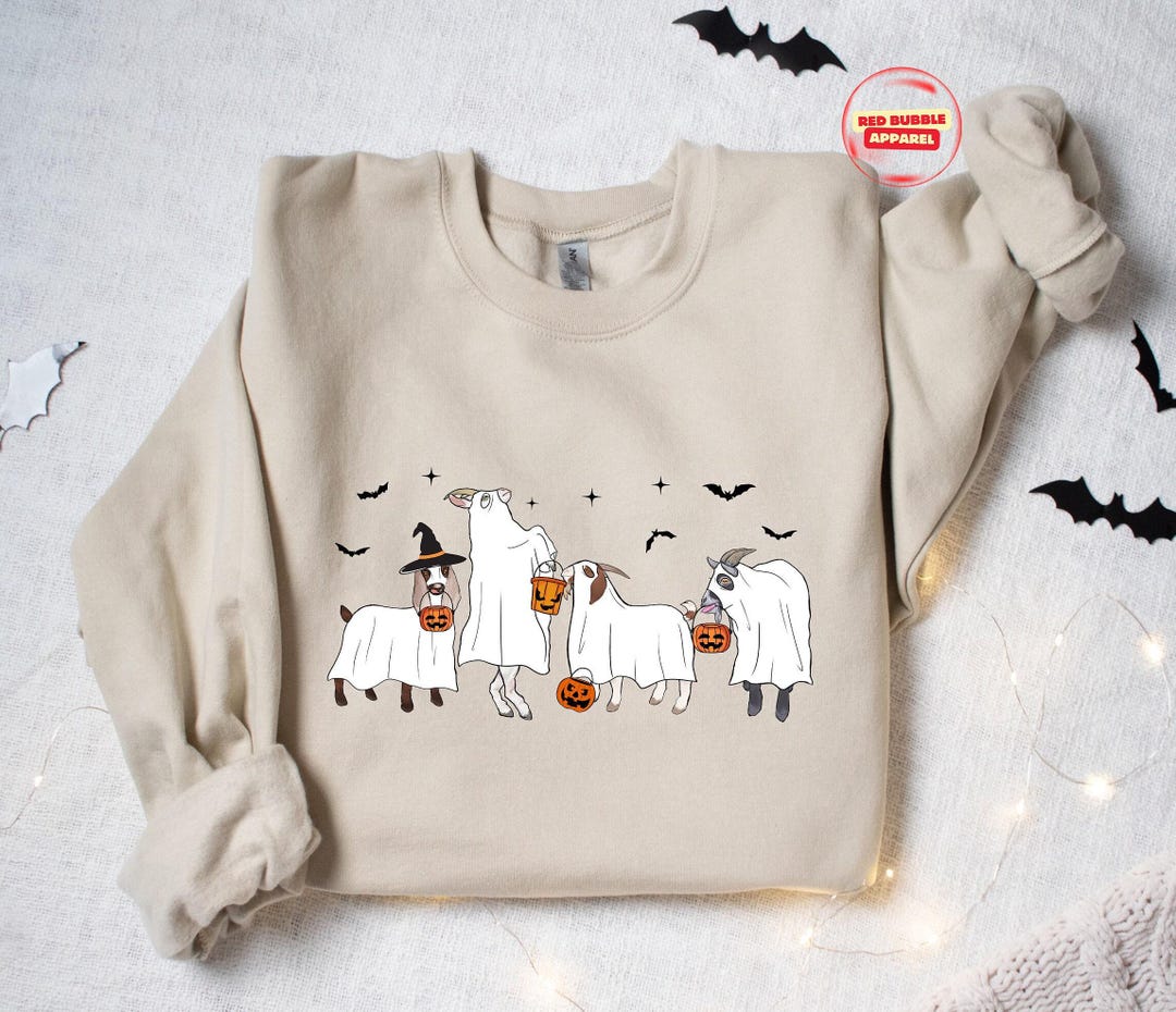 Halloween Goat Sweatshirt, Ghost Goat Sweatshirt, Spooky Goat Halloween ...