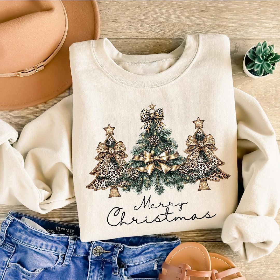 Retro Leopard Christmas Tree Sweatshirt: Festive Holiday Sweater ...