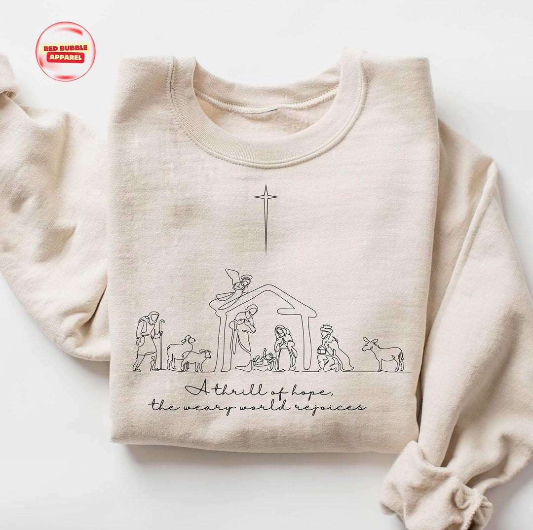 Christian Christmas Sweatshirt, Nativity Scene Jesus Birth Sweater ...
