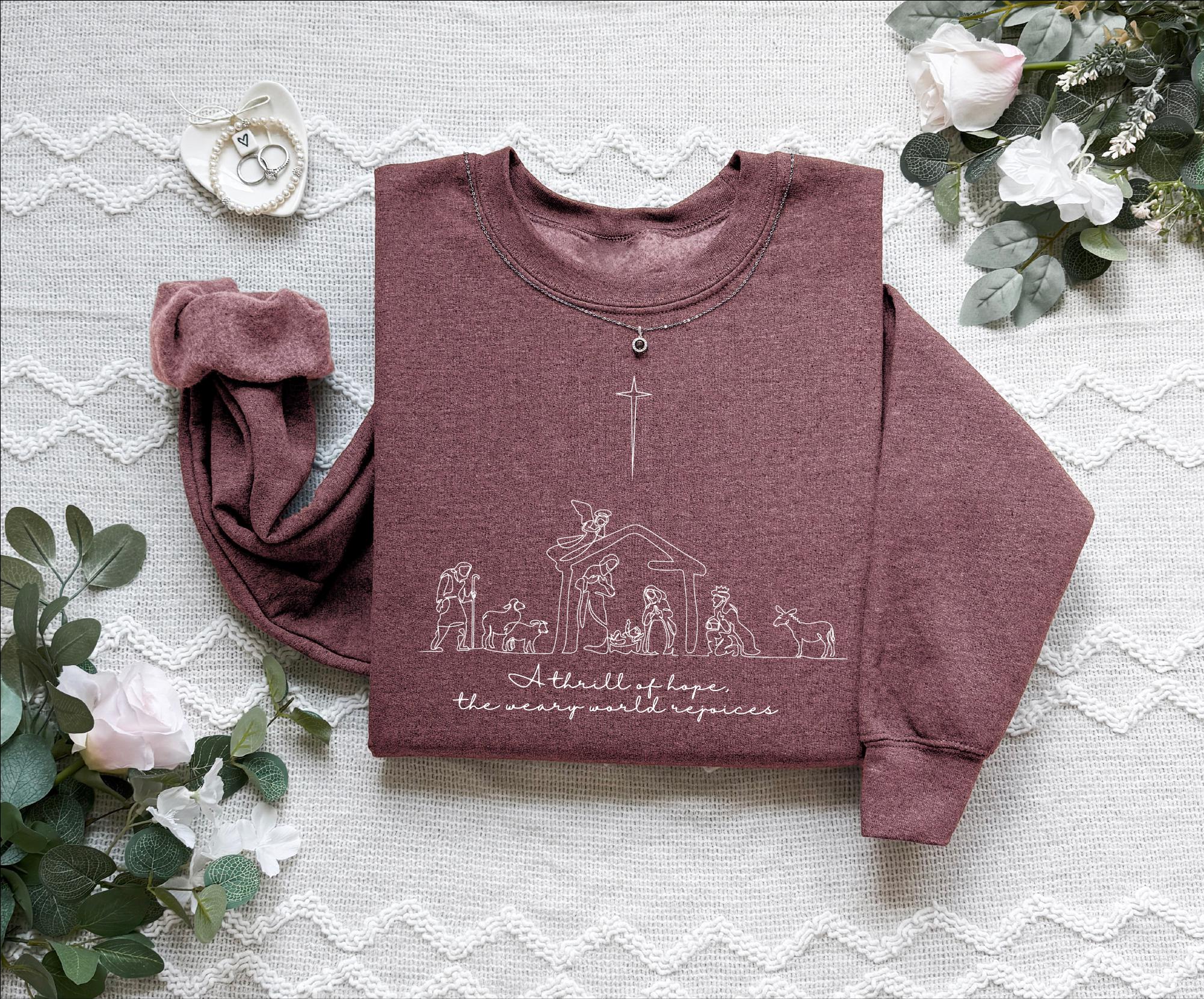 Christian Christmas Sweatshirt, Nativity Scene Jesus Birth Sweater ...