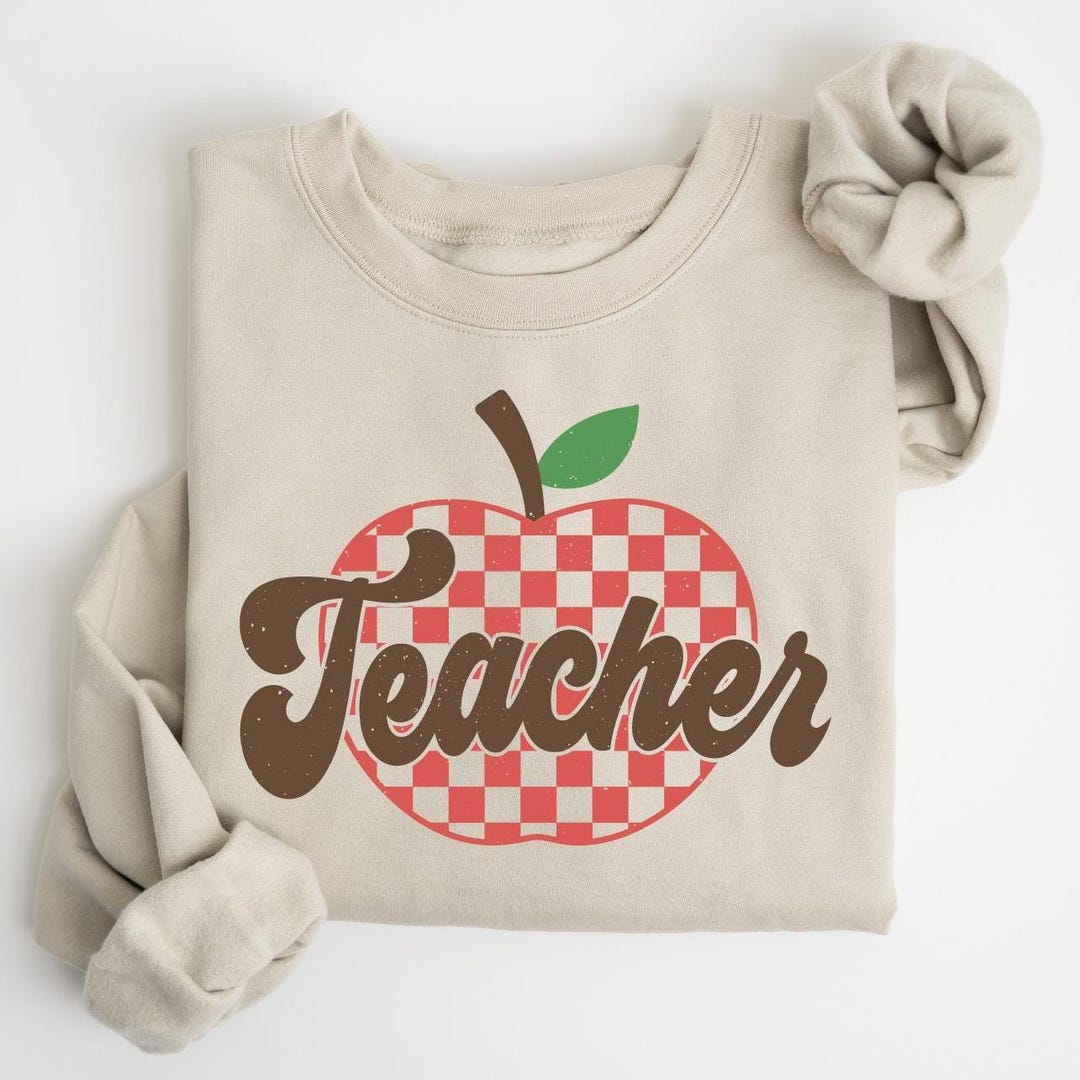 Retro Teacher Sweatshirt, Elementary Teacher Gift, Cute Teacher Apple ...