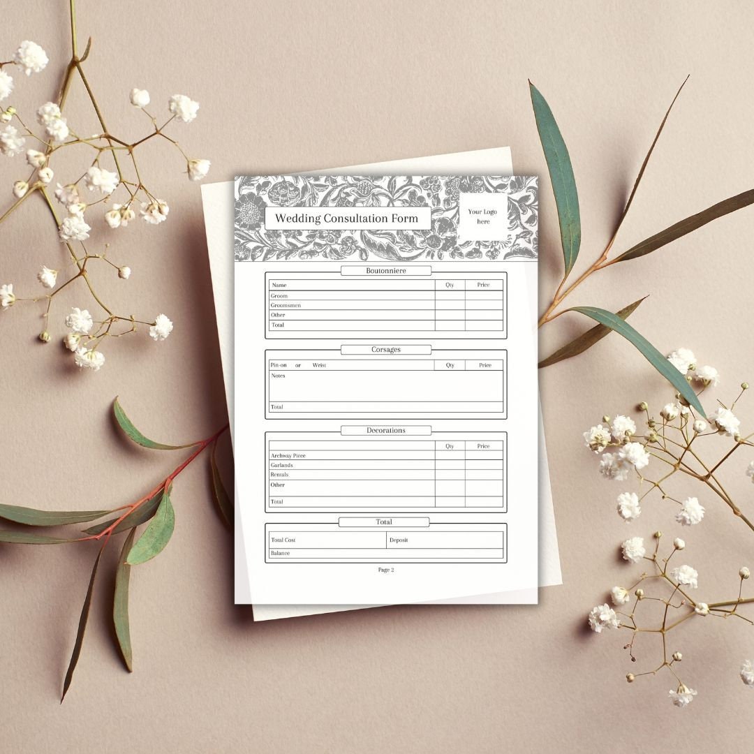 Wedding Florist Order Form Customizable Editable Order Form - Etsy