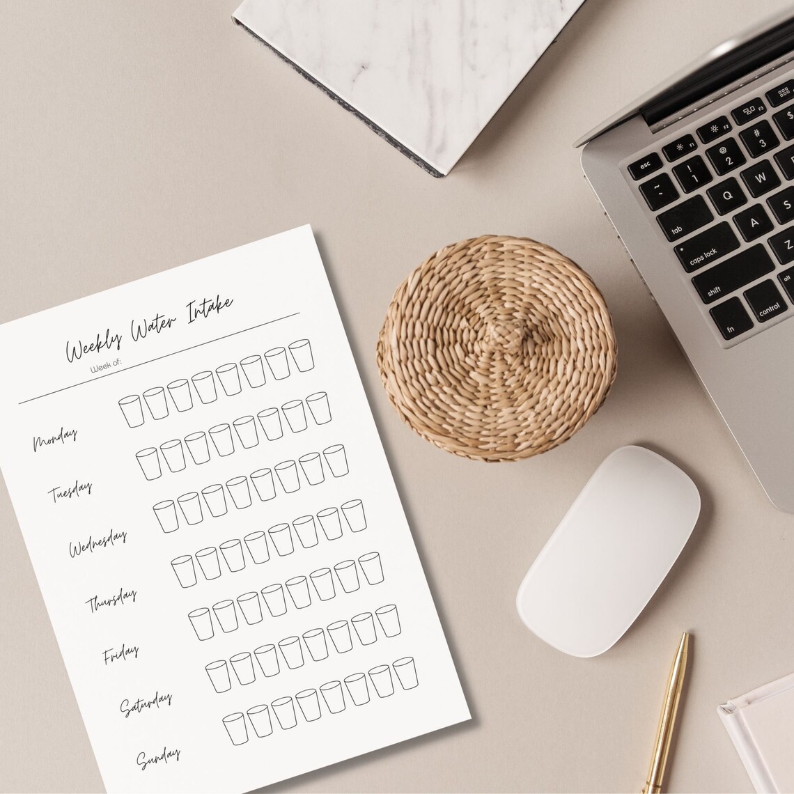 Minimalistic Weekly Water Intake Tracker, Simple, Printable ...