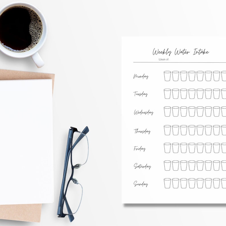 Minimalistic Weekly Water Intake Tracker, Simple, Printable ...