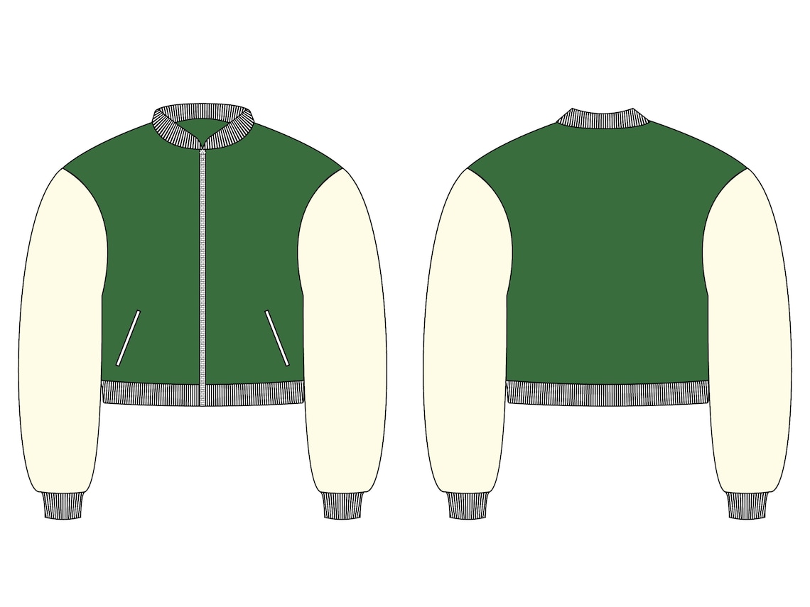 Bomber Jacket, Varsity Jacket, Streetwear, Tech Pack Template, Mock up ...