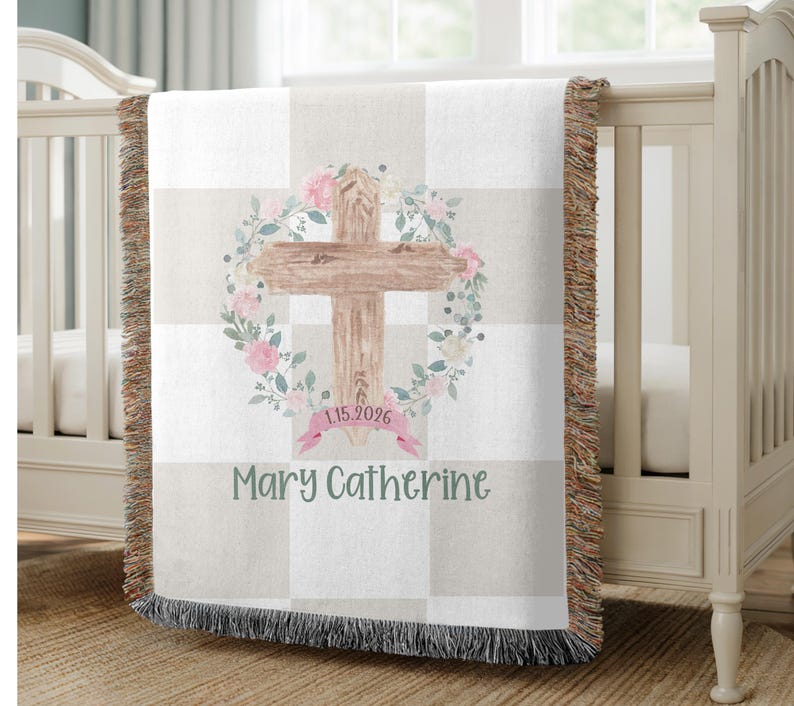 Personalized Baptism Baby Blanket Baptism Christening Blanket, Woven ...