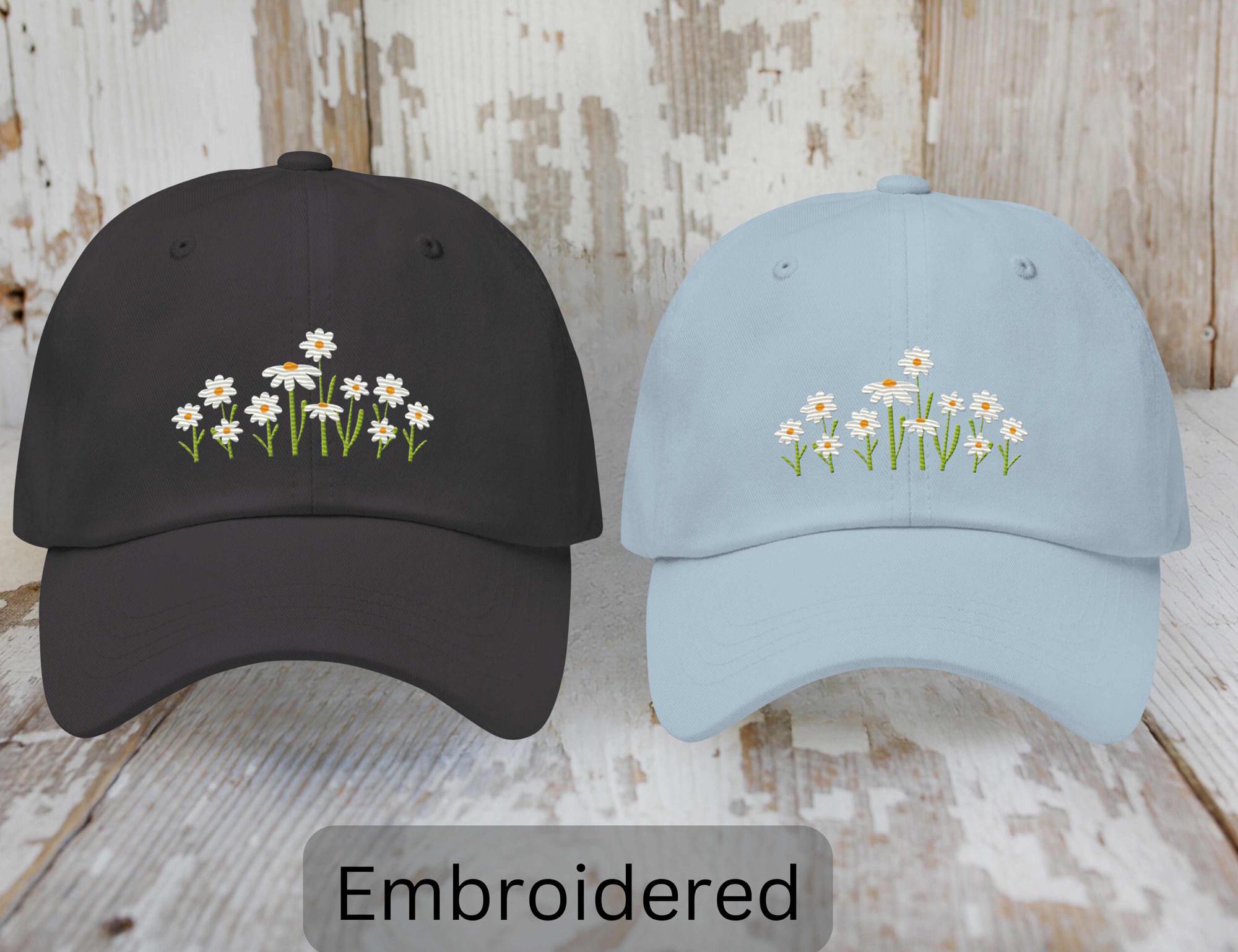 Custom Embroidered Hat Daisy Flower Hat Embroidery Floral Baseball Hat ...