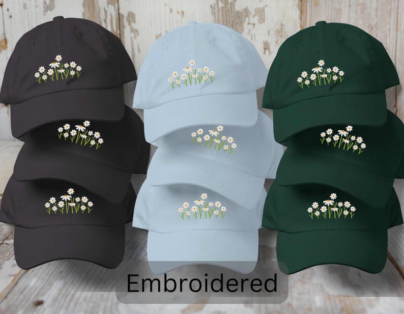 Custom Embroidered Hat Daisy Flower Hat Embroidery Floral Baseball Hat ...