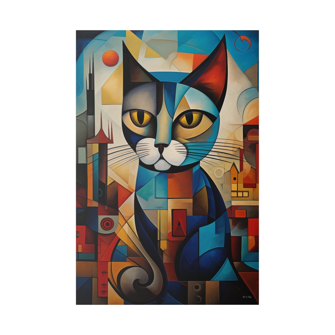 Cat Cubism Style Print on Canvas, Home Decor Print, Home Decor Canvas ...