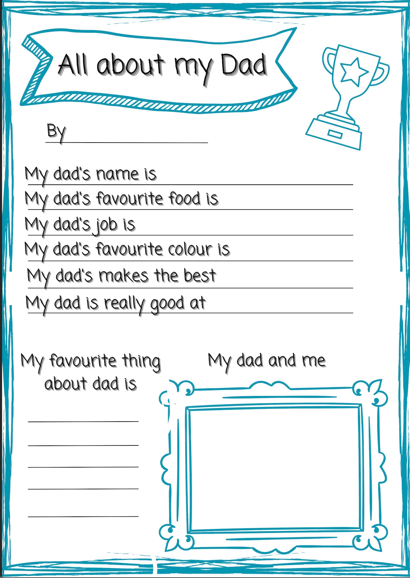 All About My Dad - Fathers Day Print Out Download - Etsy