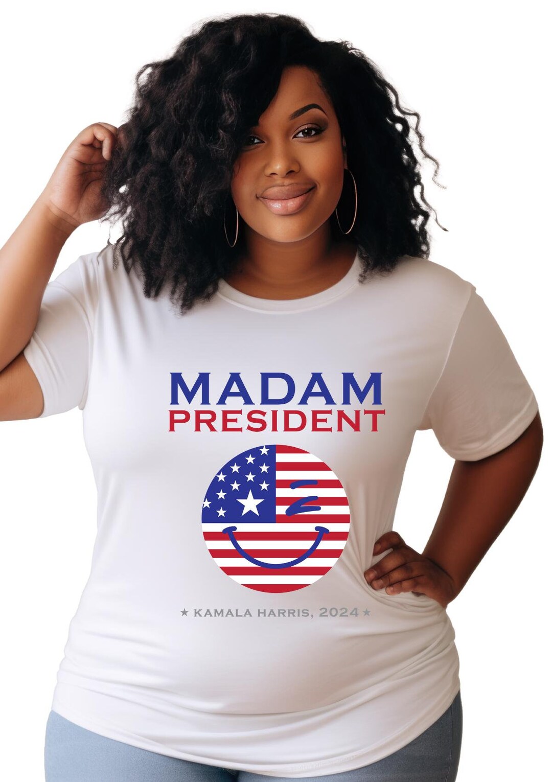 Kamala Harris 2024 Winking Emoji Flag Design Digital Art for T-shirts ...