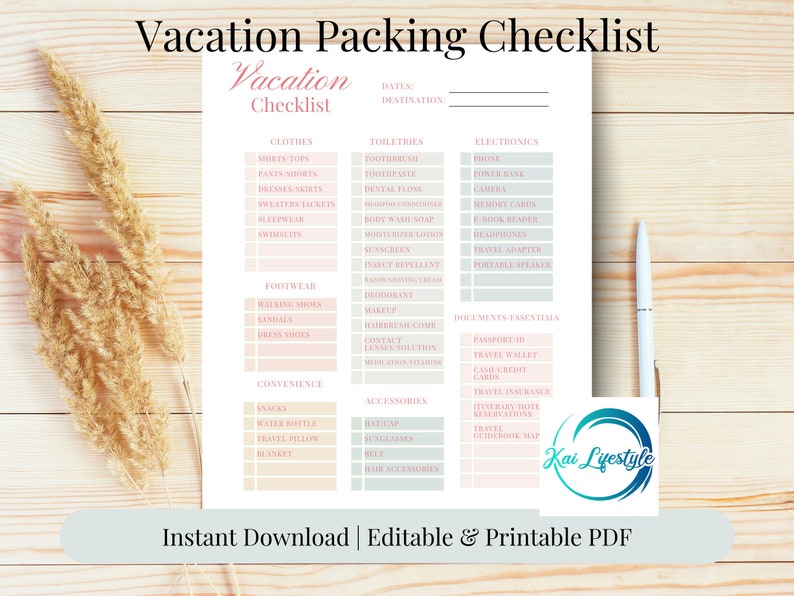 Packing List Template Travel Packing List Printable - Etsy