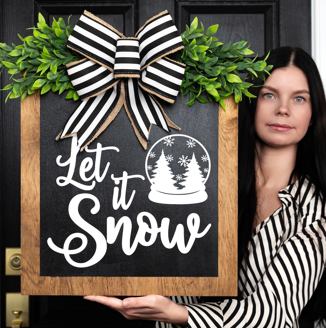 Square Front Door Wreath | Winter Front Door Decor | Let It Snow | Snow ...