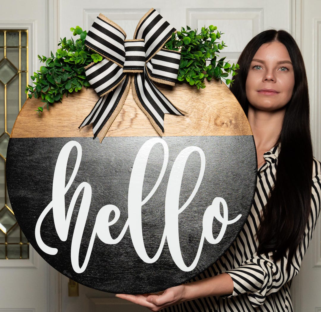 Front Door Wreath | Hello | Front Door Decor | Door Sign | Door Hanger ...