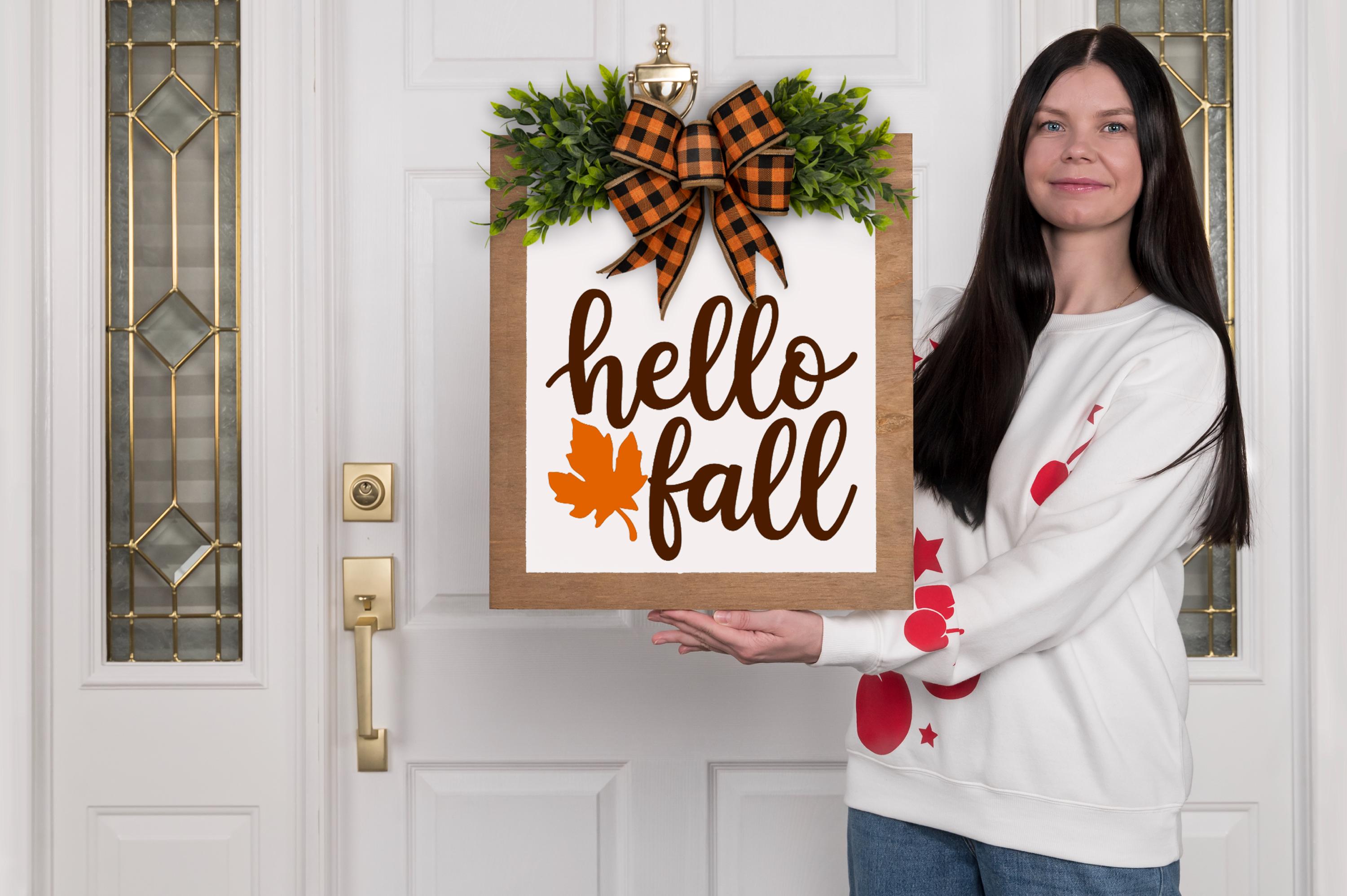 Hello Fall Door Sign | Rustic Autumn Front Porch Decor | Farmhouse ...